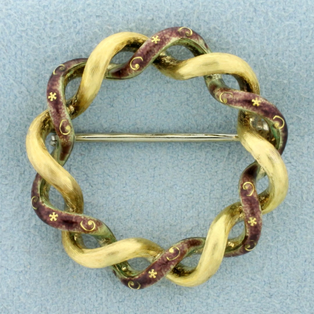 Antique Hand Painted Pin in 18K Yellow Gold - Etsy