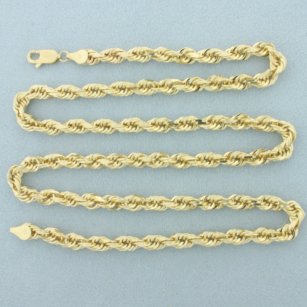 22 Inch Solid Link Rope Chain Necklace in 14k Yellow Gold - Etsy