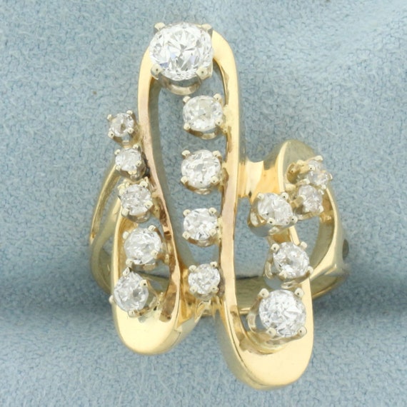 Antique Diamond Abstract Design Swirl Ring in 14k Yel… - Gem
