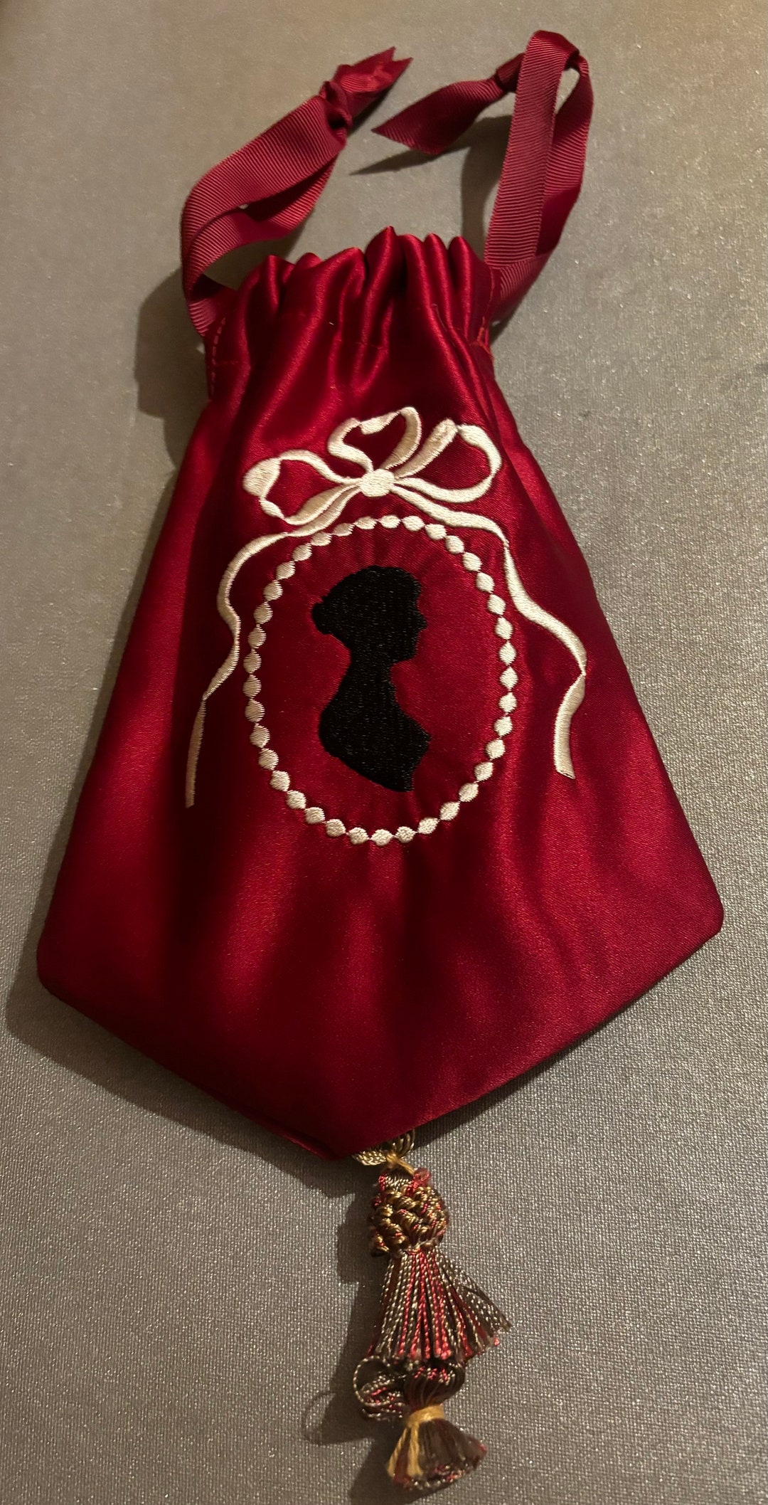 Jane Austen Regency Style Reticule in Red Satin With Austen - Etsy
