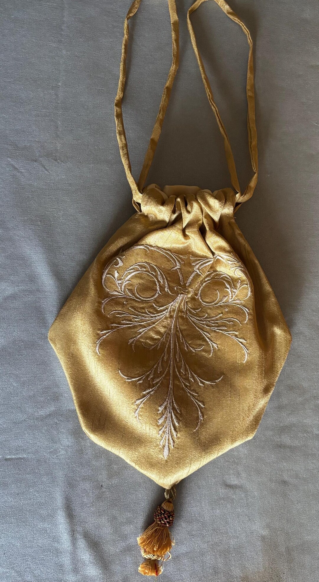 Regency Style Reticule In Gold Silk Fabric With Embroidery Etsy Uk