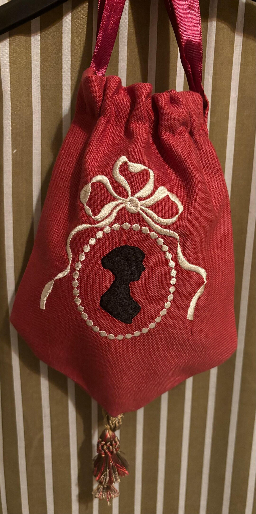 Jane Austen Regency Style Reticule in Red Linen With Austen Silhouette ...