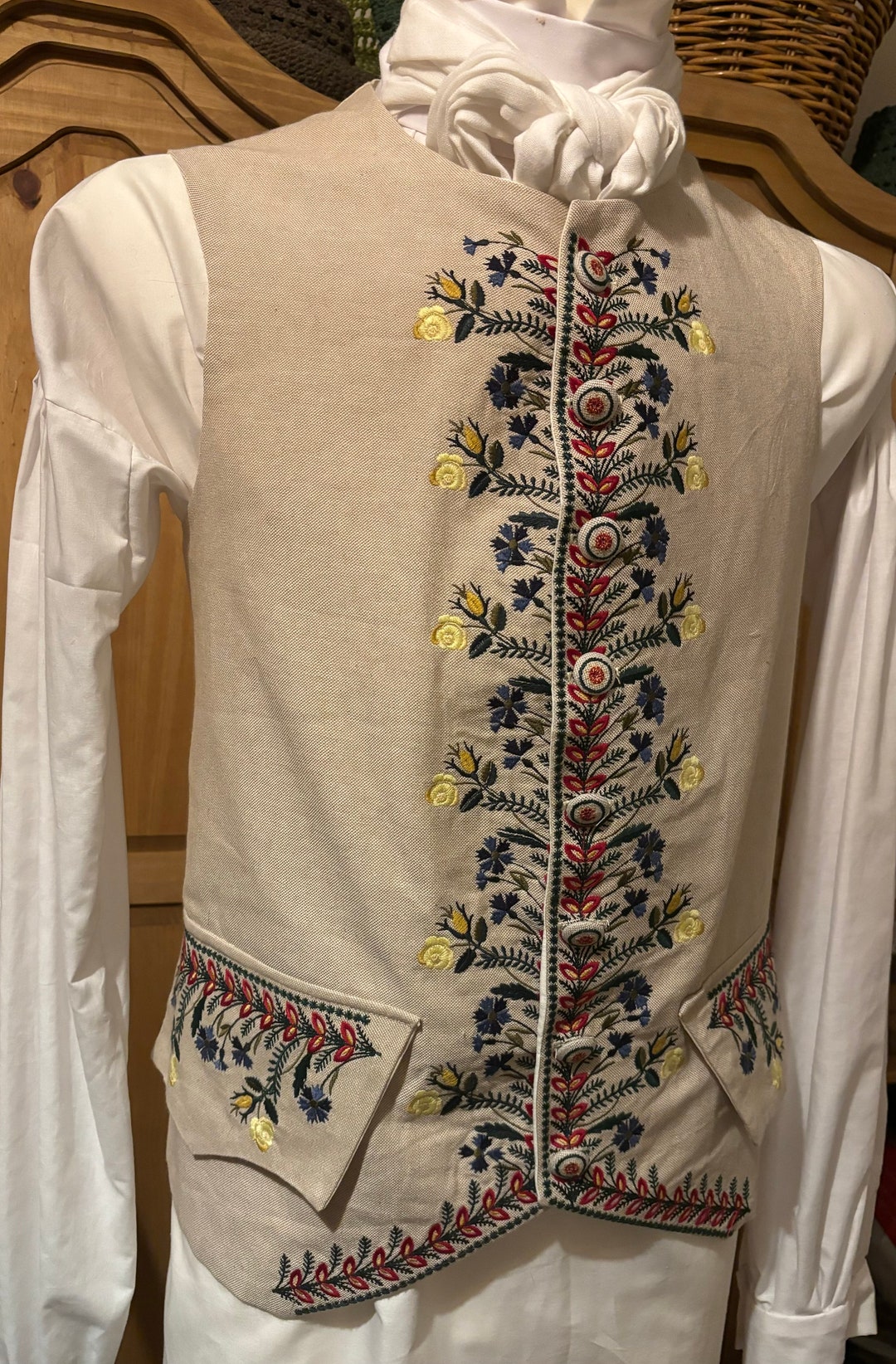 Mens Regency Style Waistcoat. Ready Made Chest 40. Beige Linen ...