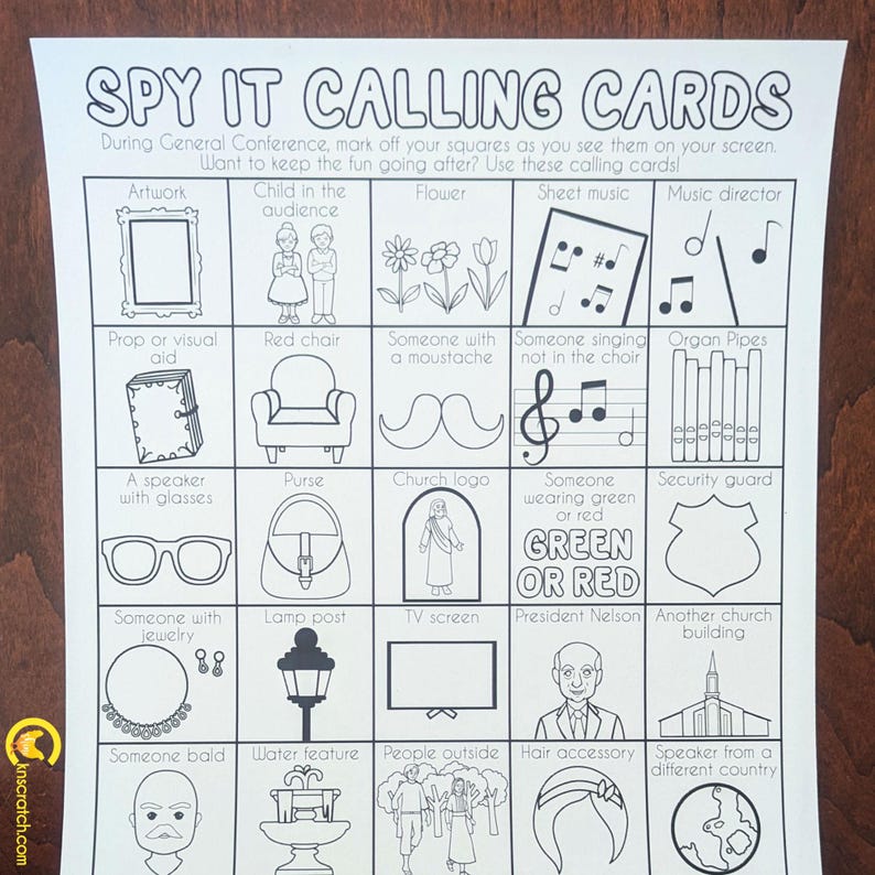 Spy It LDS General Conference Bingo Game for Kids (latter-day Saints ...