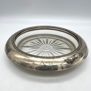 Frank M Whiting Sterling & Glass Ashtray / Trinket Dish 6.5 Starburst ...