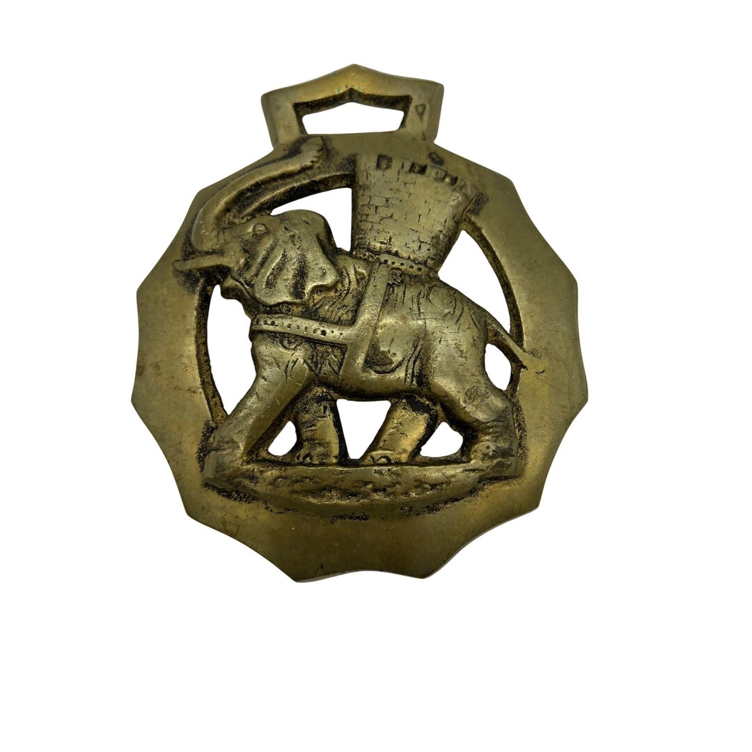 Vintage Solid Brass Horse Harness Elephant Medallion Castle Design ...