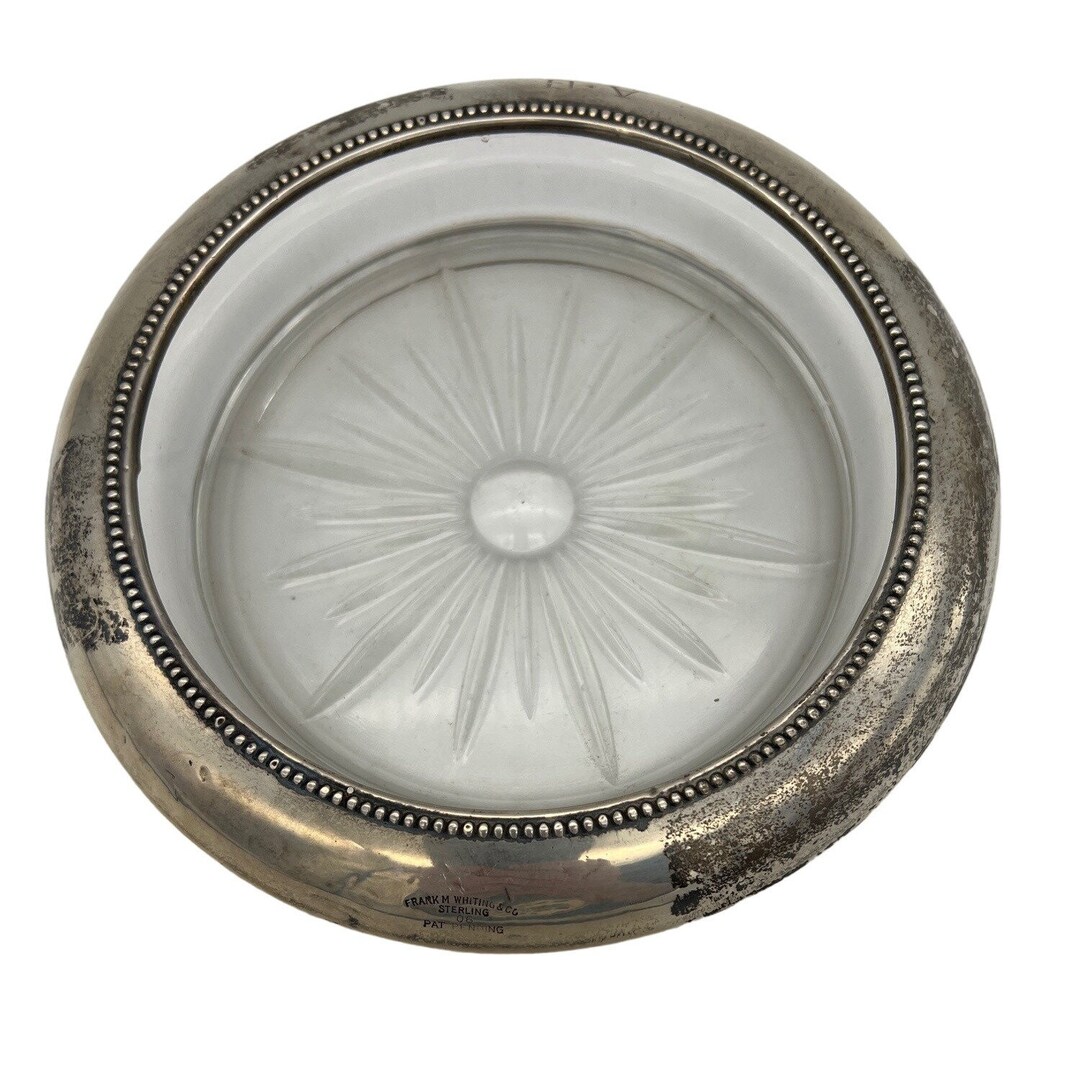 Frank M Whiting Sterling & Glass Ashtray / Trinket Dish 6.5 Starburst ...