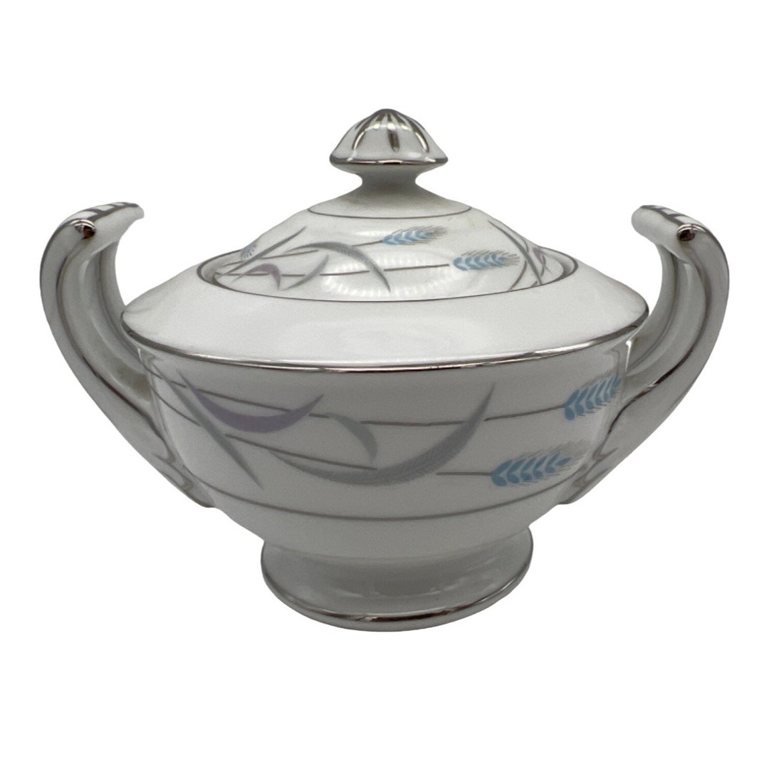 Valmont China Royal Wheat Sugar Bowl W/ Lid 4.5 Japan Blue Wheat ...