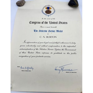 4 Vintage Selective Service System Certificates of Service Harry Truman ...