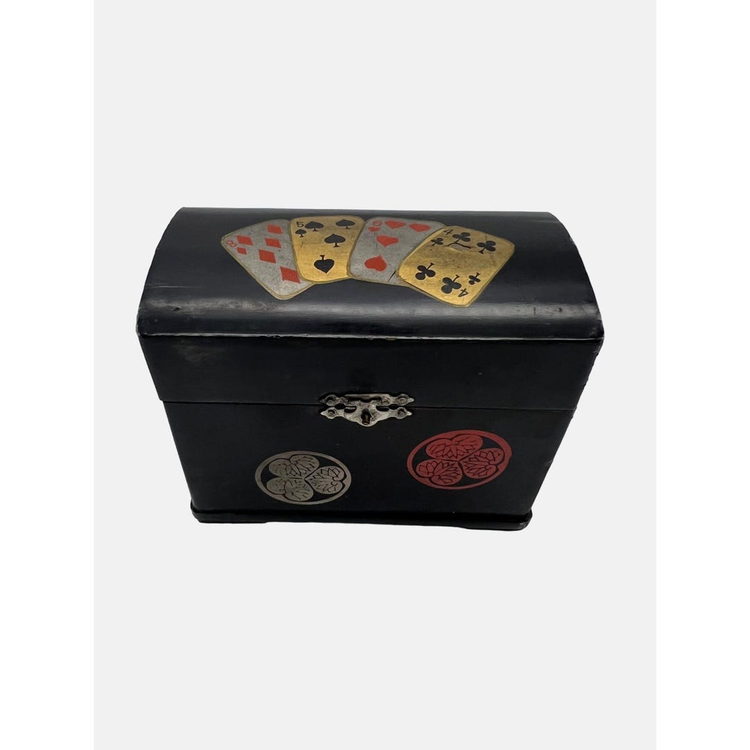 Vintage Lacquerware Playing Card Holder Box Hand-painted Design Made in ...