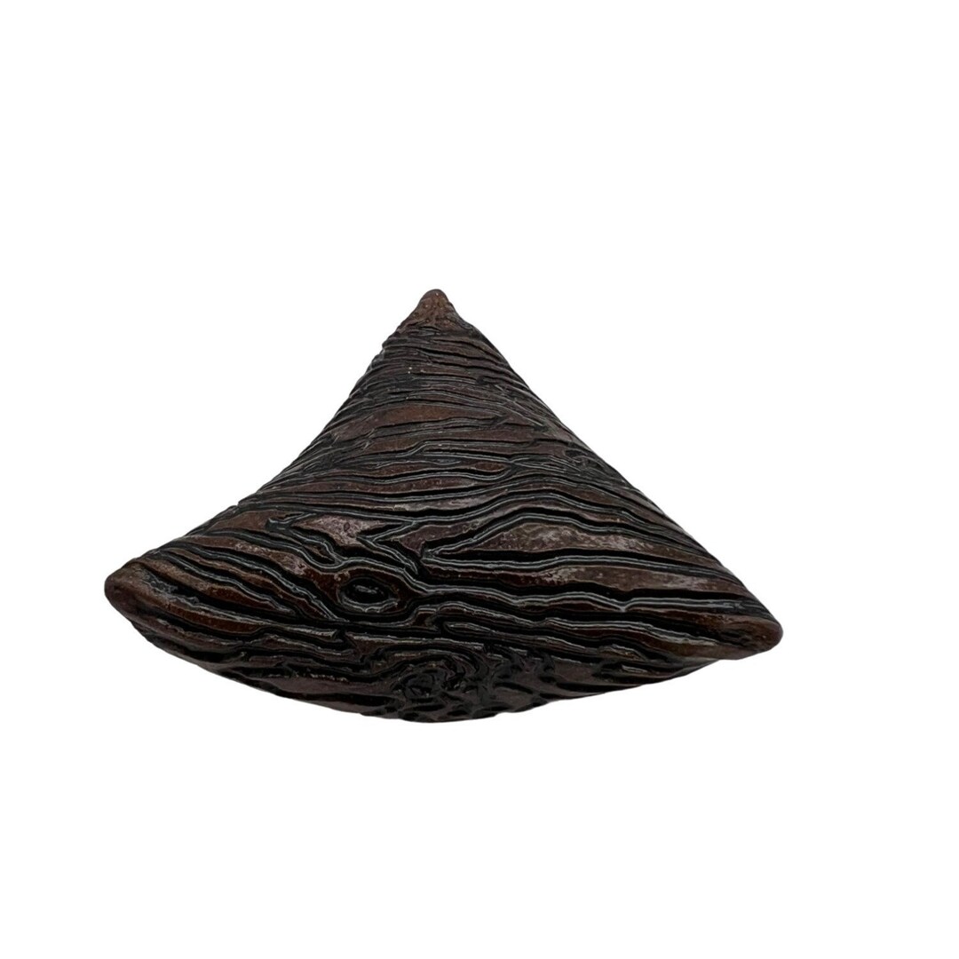 Handcrafted Ceramic Clay Rattle Triangle Shaped 3 Brown Faux Wood Grain ...