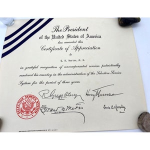 4 Vintage Selective Service System Certificates of Service Harry Truman ...