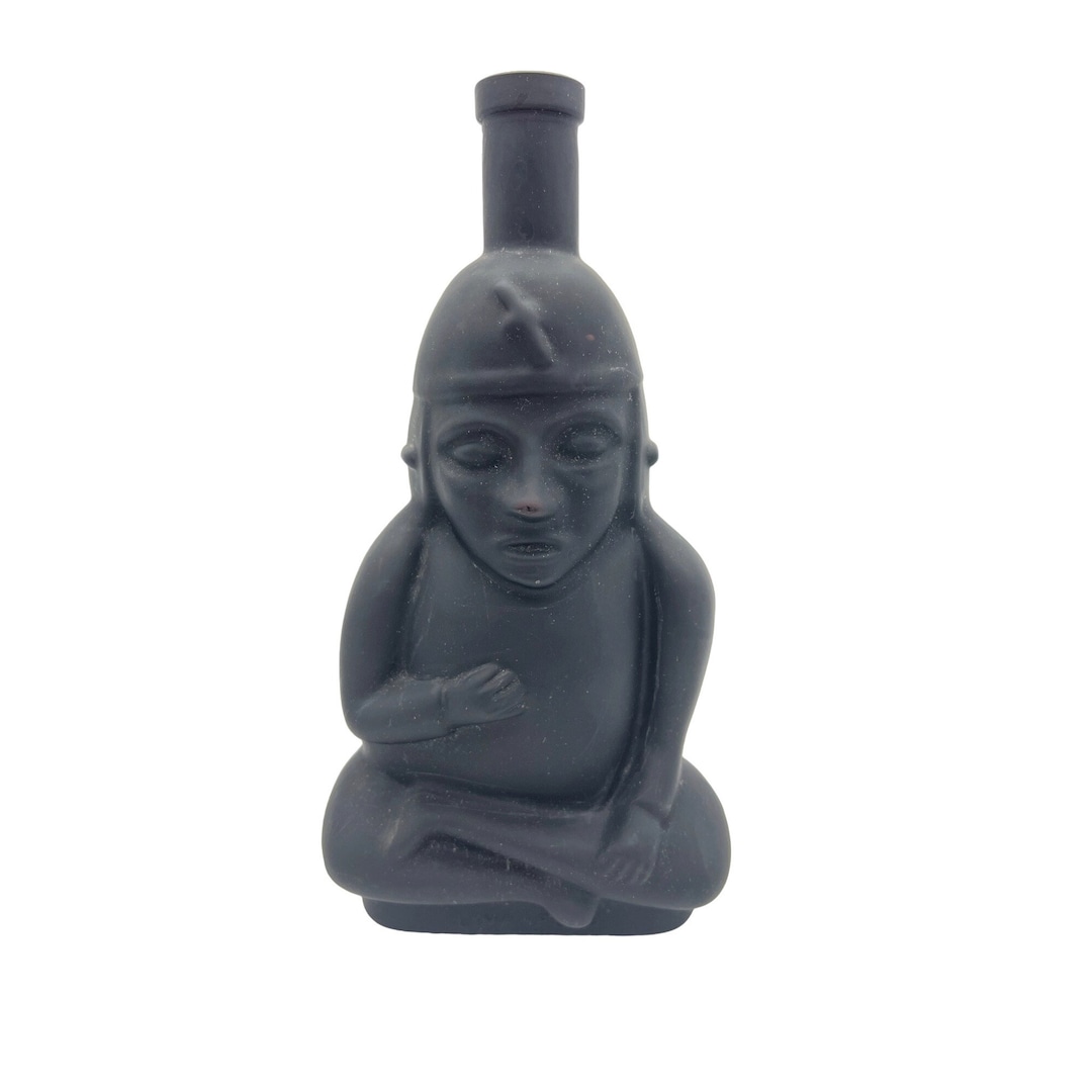 Vintage Inca Pisco Empty Black Bottle Seated Tiki Idol Design Lima Peru ...