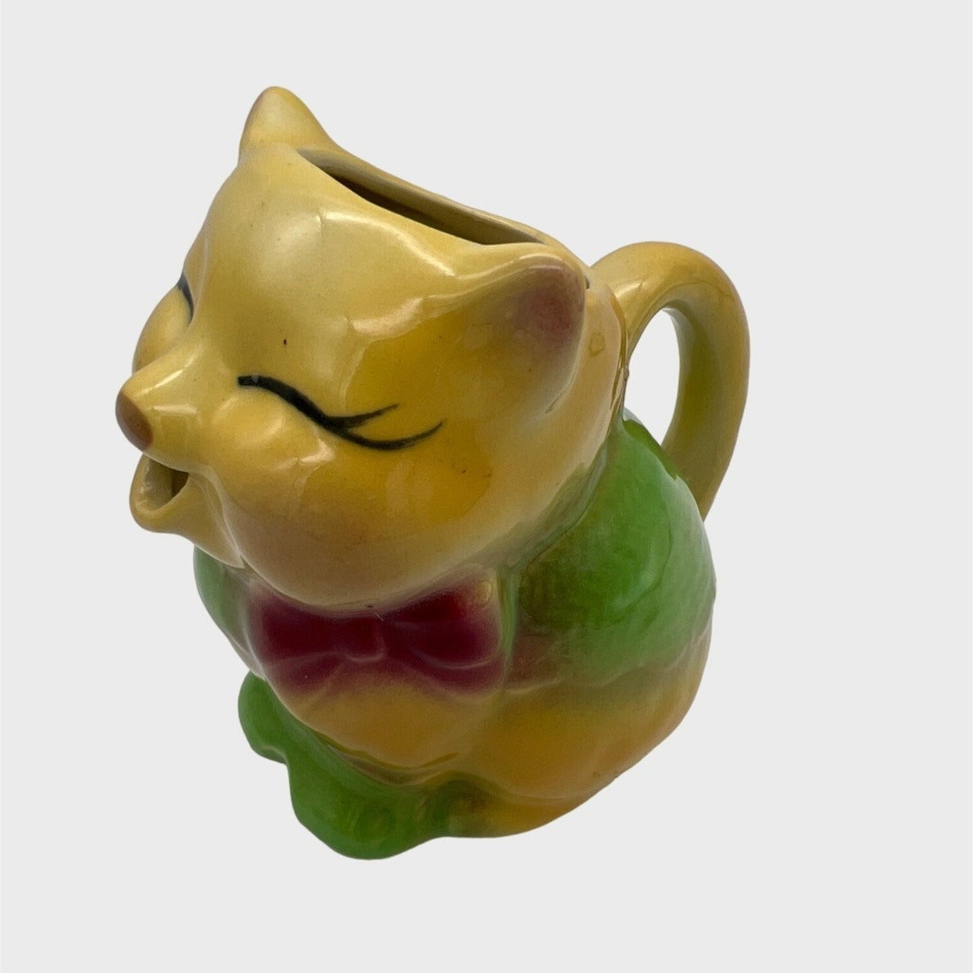 Vintage Shawnee Pottery Kitty Cat Creamer Yellow Green & Pink - Etsy