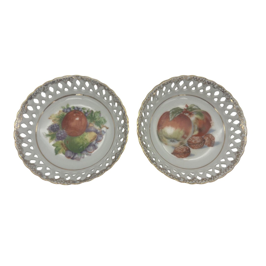 Vintage Pico China Japan Reticulated Fruit Bowls Pair 5″ Porcelain Gold ...