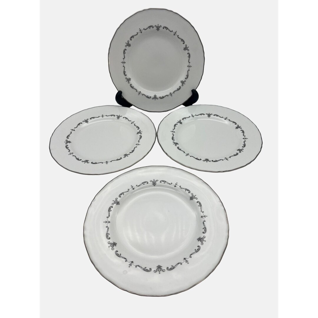 Royal Worcester Silver Chantilly 4 Salad Plates Fine Bone China ...