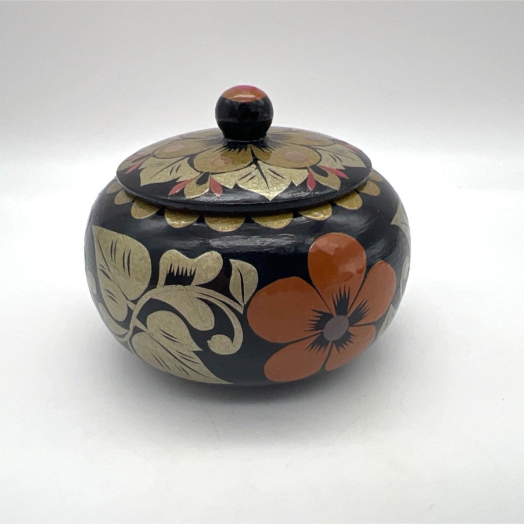 Mopa Mopa Hand Painted Lacquerware Trinket Box W/ Lid Aruba 2" Floral ...