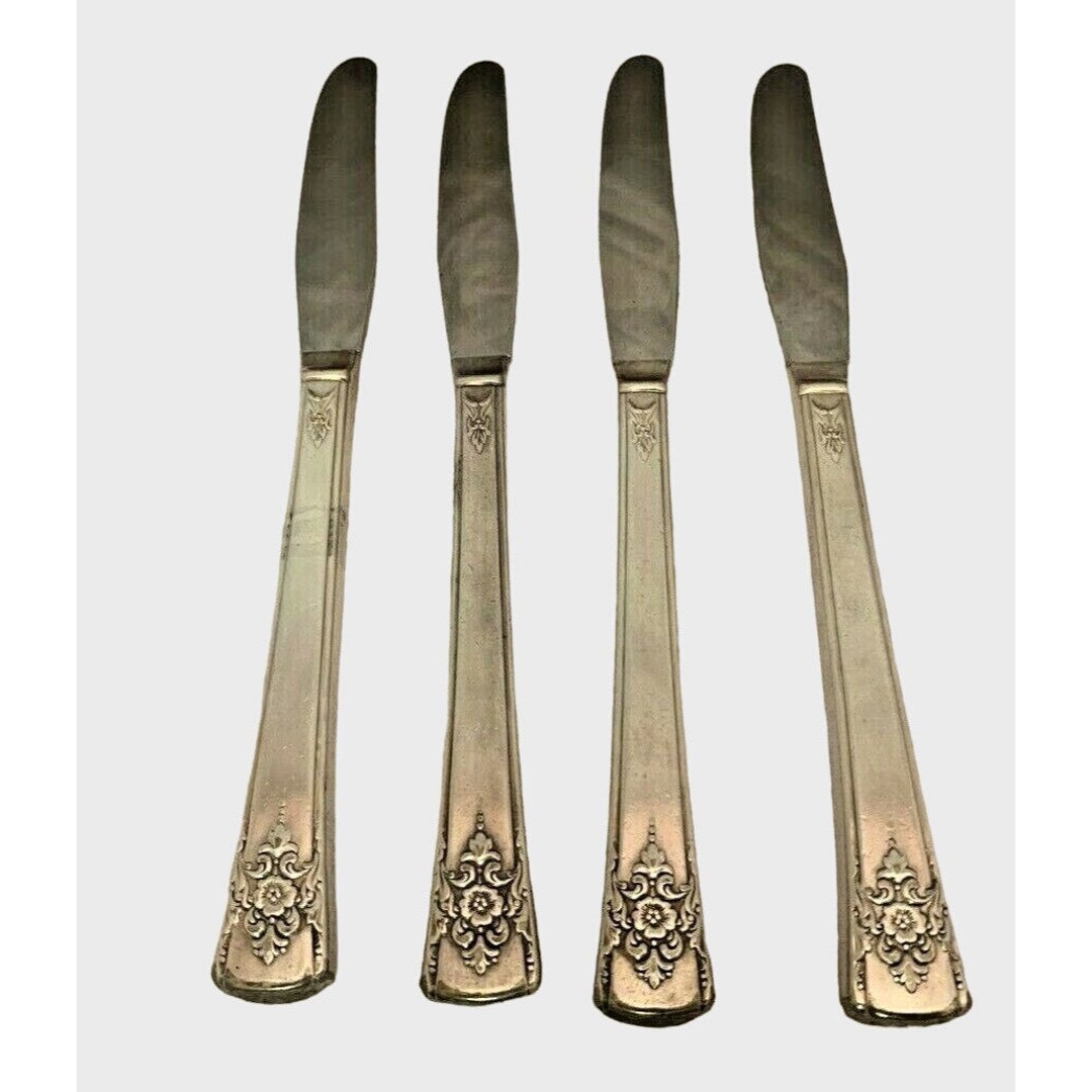 Original Rogers Deluxe Plate Mountain Rose 4 Grille Knives Silverplate ...