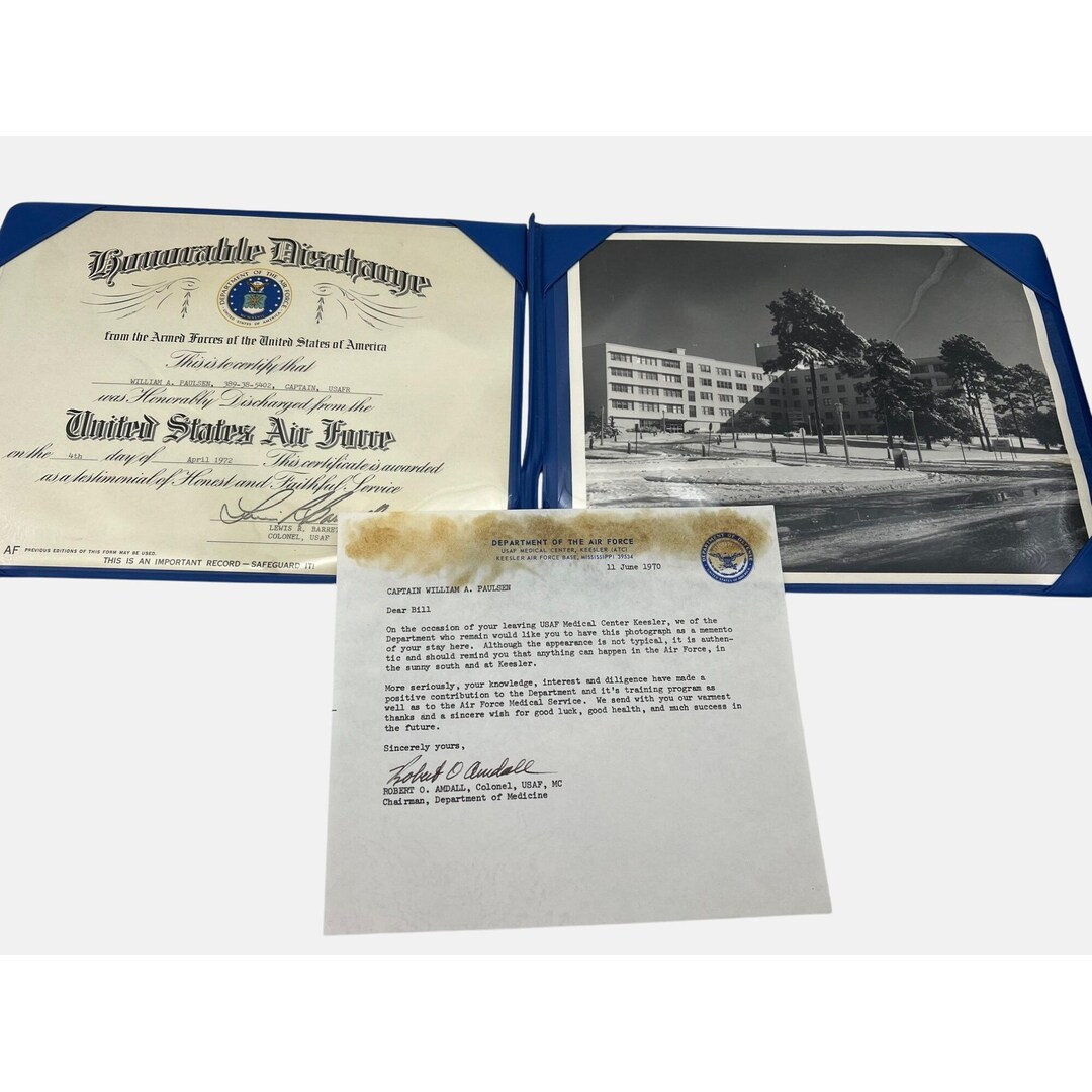 USAF Honorable Discharge Certificate and Keesler Medical Center Letter ...