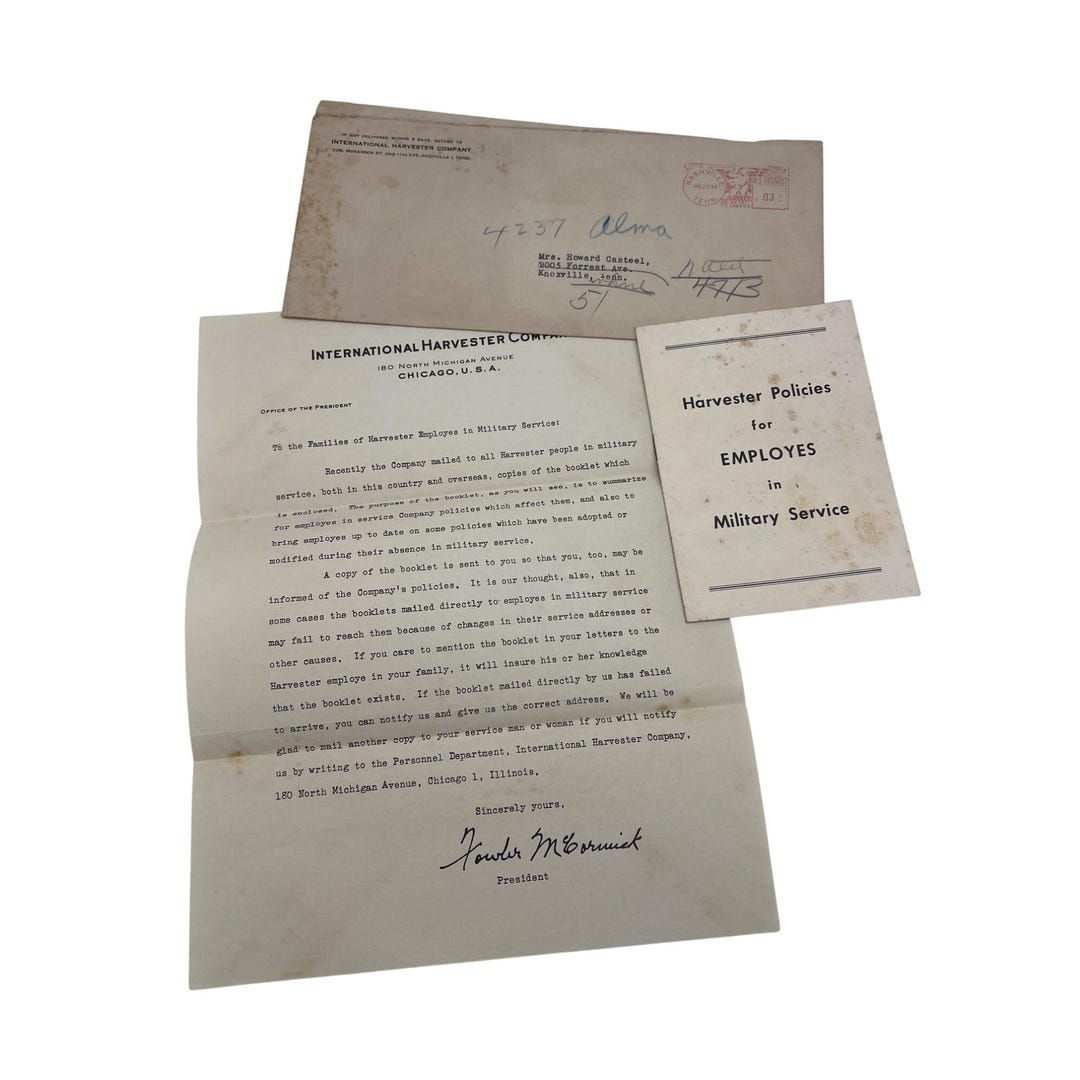 1944 International Harvester Letter Booklet Envelope WWII Military ...