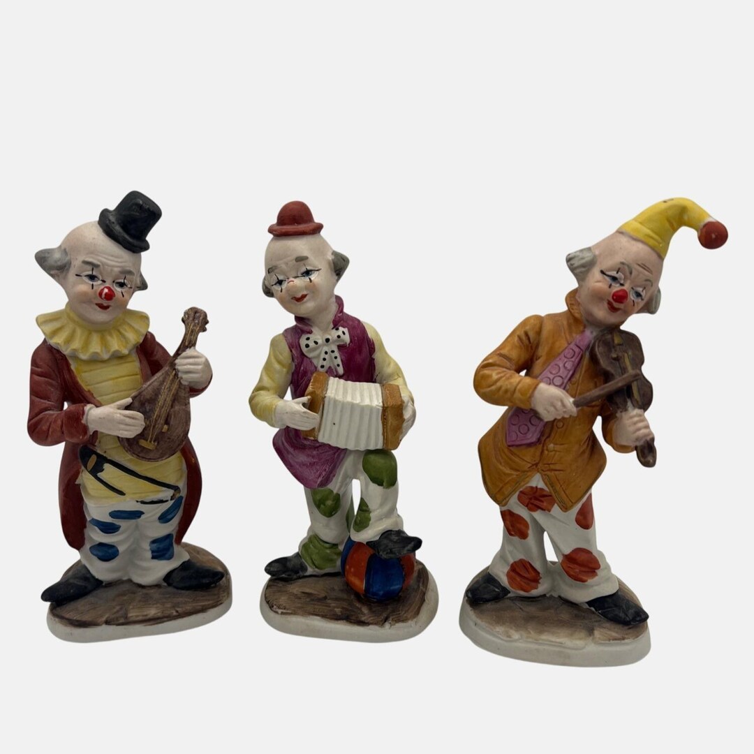 Set of 3 Porcelain Clown Figurines Musicians Playing Instruments UCGC ...
