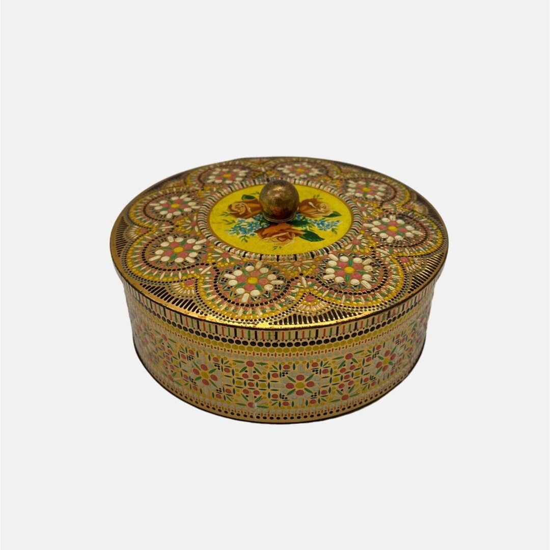 Vintage Daher Tin Container With Floral Design Made in England 6.5 X 2. ...