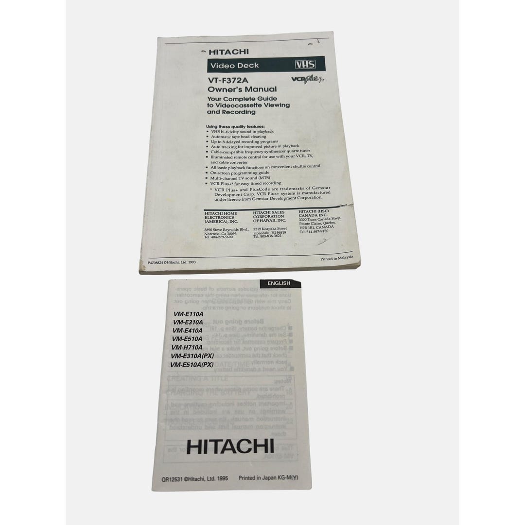 Hitachi VT-F372A VHS Video Deck & VM-E110A Camcorder Owners Manuals 1990s - Etsy