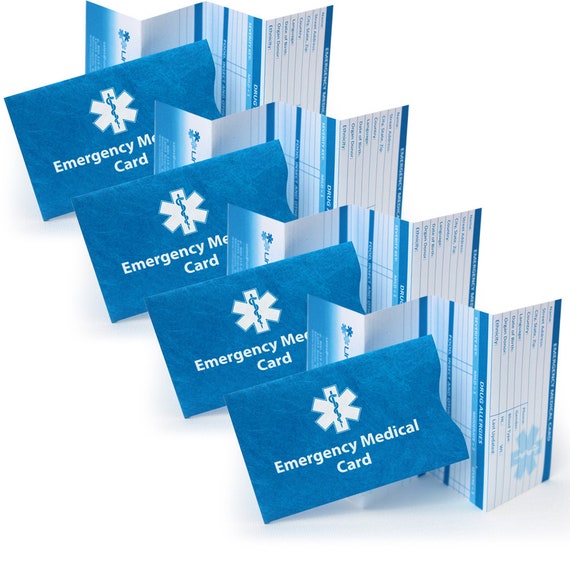4-pack Emergency Medical Cards Includes 4 Protective Tyvek | Etsy