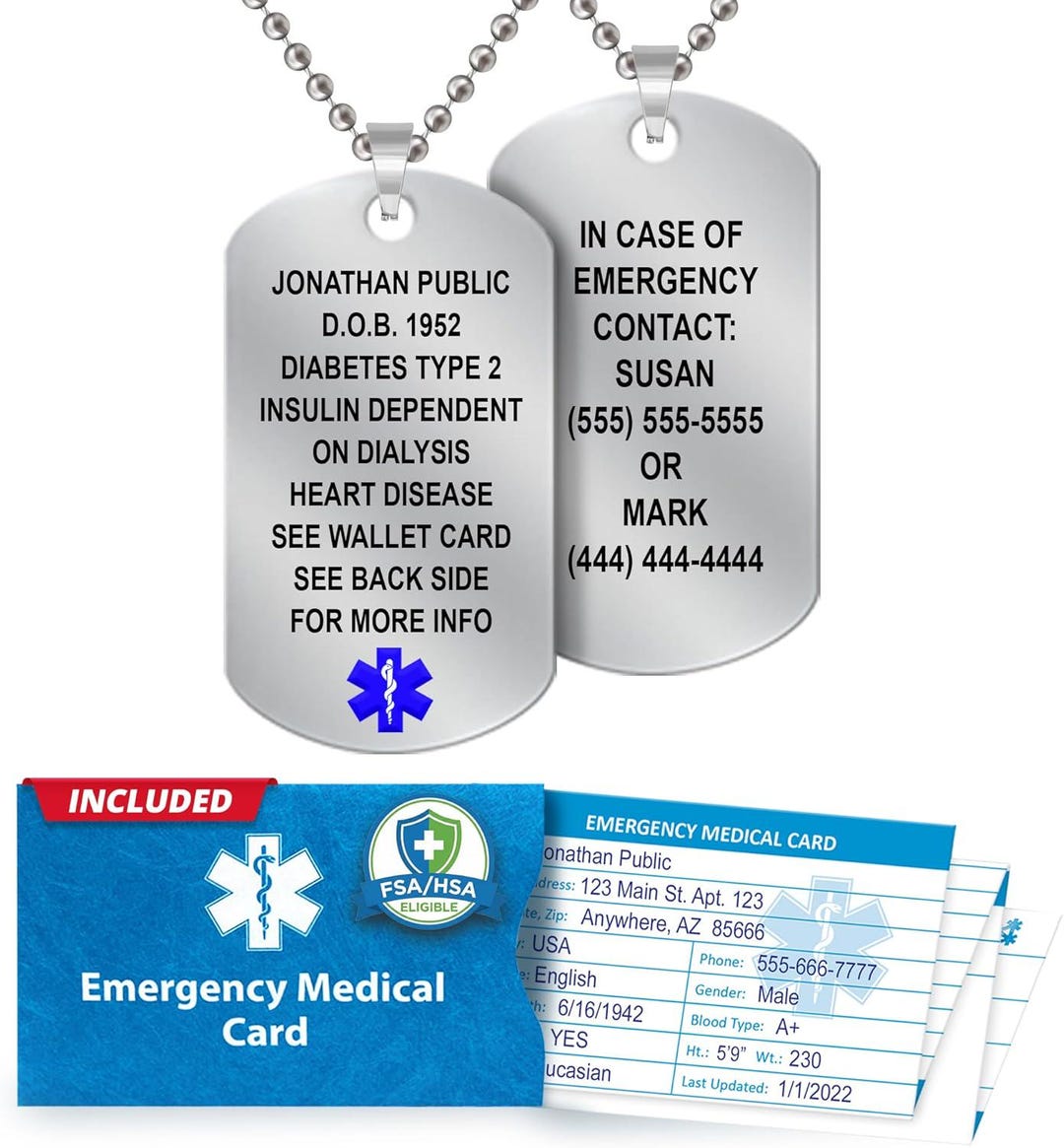 Medical Necklace ID Dog Tag – Stainless Steel (custom Engraved, 27 ...
