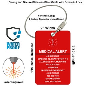 Multi Pack Medical Alert Tag-medical ID Tag-customized Engraved Info ...