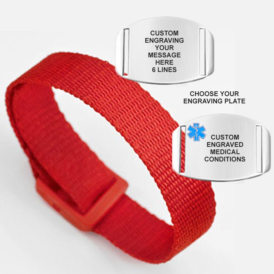 Red Poly/nylon Emergency or Medical Alert Wrist Band. Sizes to Fit ...