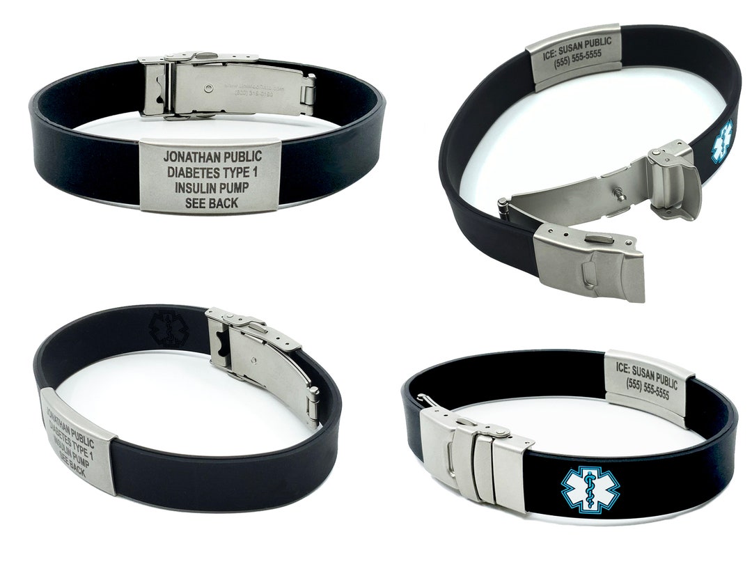 Medical Alert ID Bracelet – Black Silicone, Waterproof, Custom Engraved ...