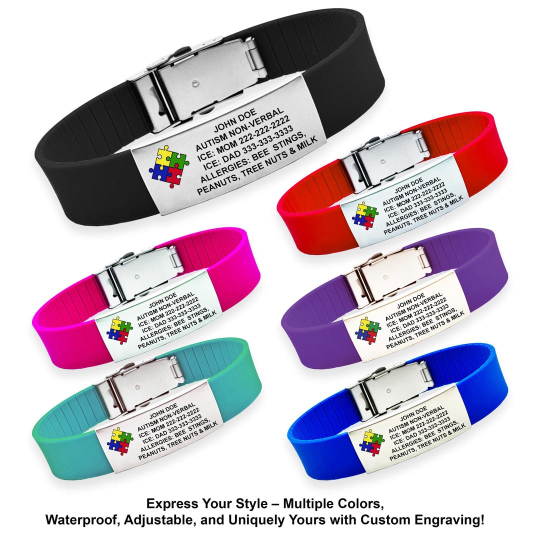Autism Medical Alert Bracelet – Custom Engraved, Waterproof ID - Etsy