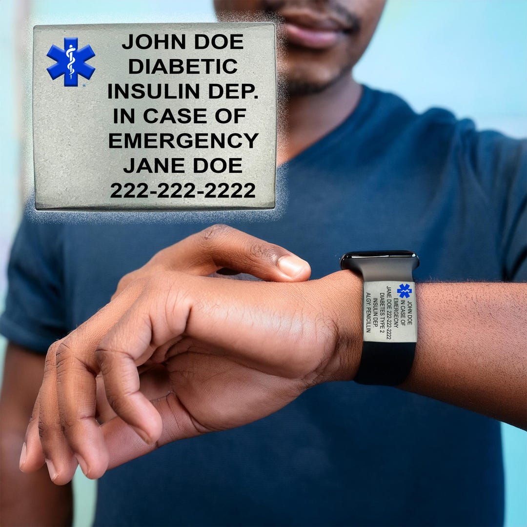 Engraved Medical Alert ID Tag – 22mm Watch Band Plate - Etsy