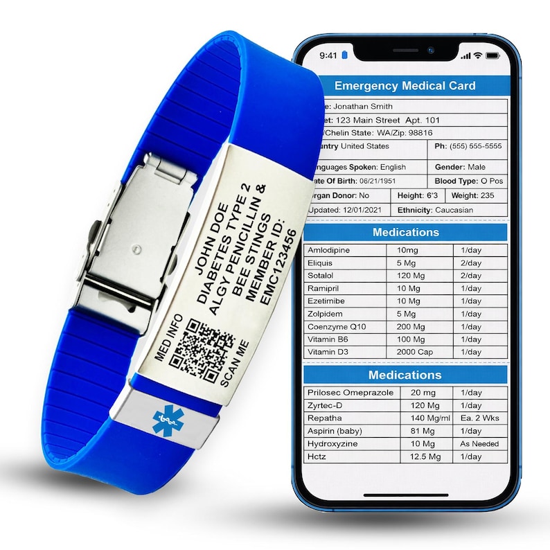 Custom Engraved QR Code Medical Alert Bracelet, Waterproof Silicone ID ...