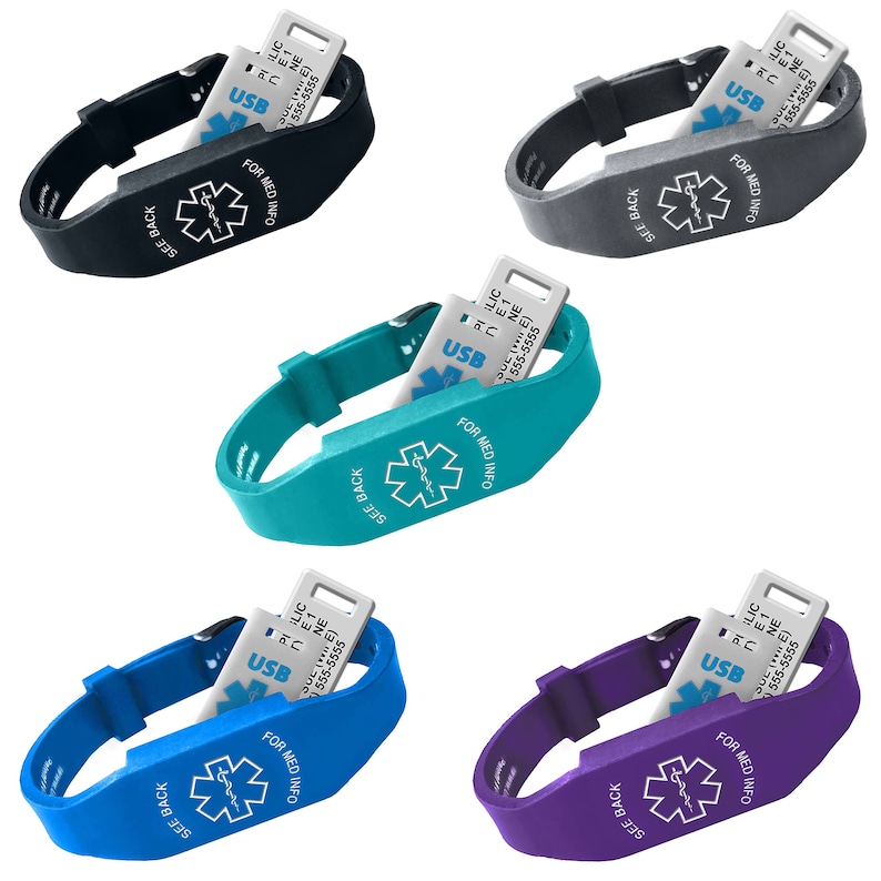Medical Alert ID Bracelet Elite Ll USB PLUS. Choose From Black, Blue ...