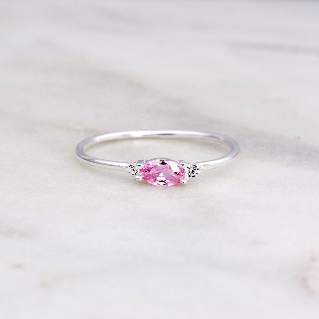Silver Stacking Light Rose Pink Crystal Ring With Side Cubic Zirconia ...