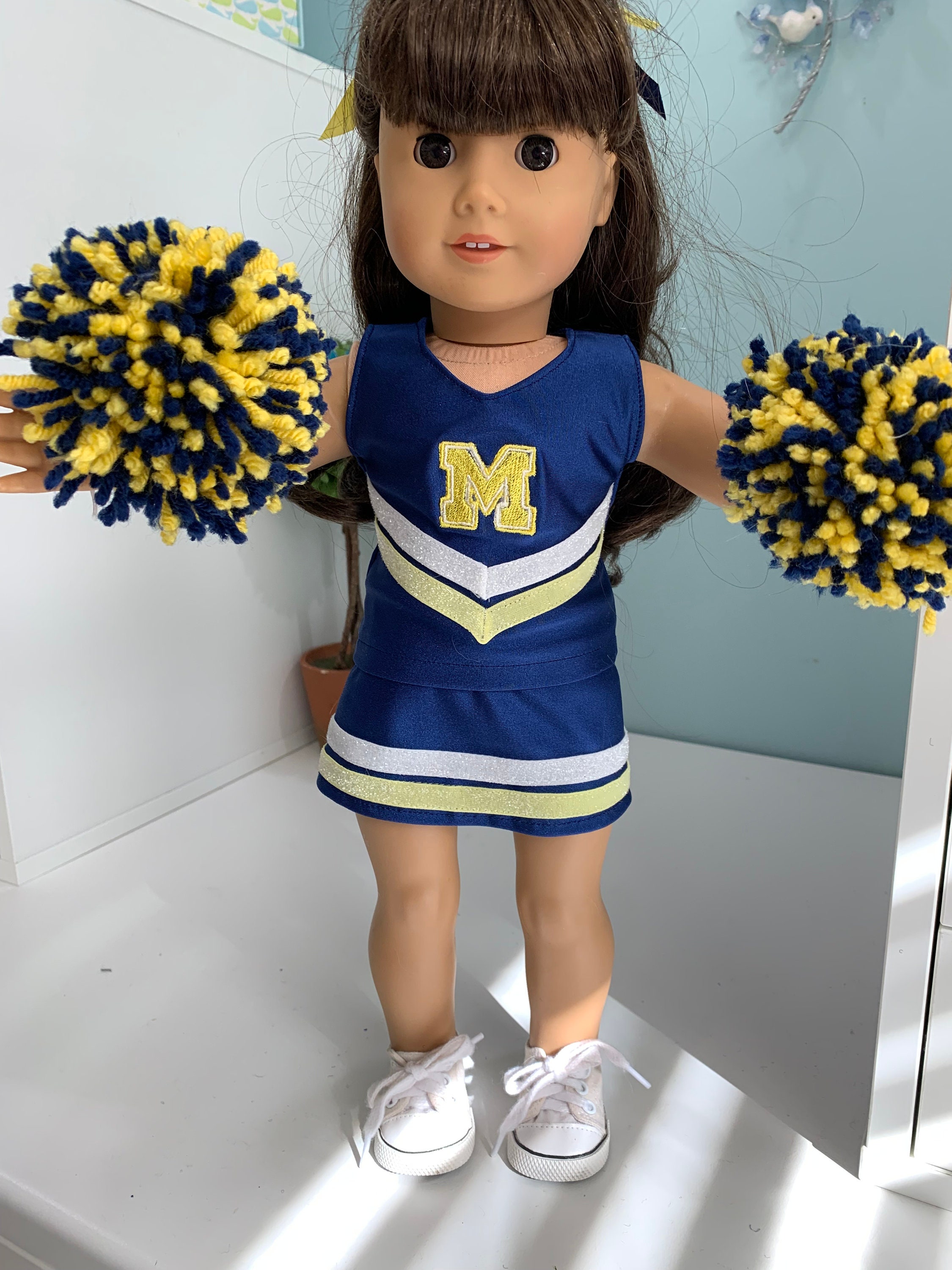 Michigan Cheer Outfit Fits American Girl and 18 in Dolls. Includes Pom ...