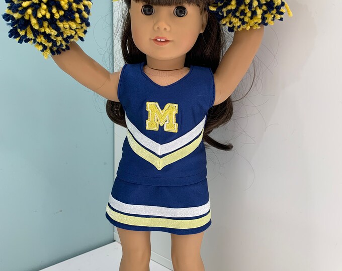 Michigan Cheer Outfit Fits American Girl and 18 in Dolls. Includes Pom ...