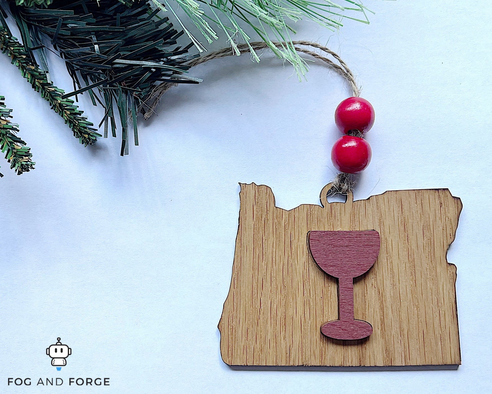 Rustic Oregon Ornament With Wine Glass and Red Beads Oregon - Etsy