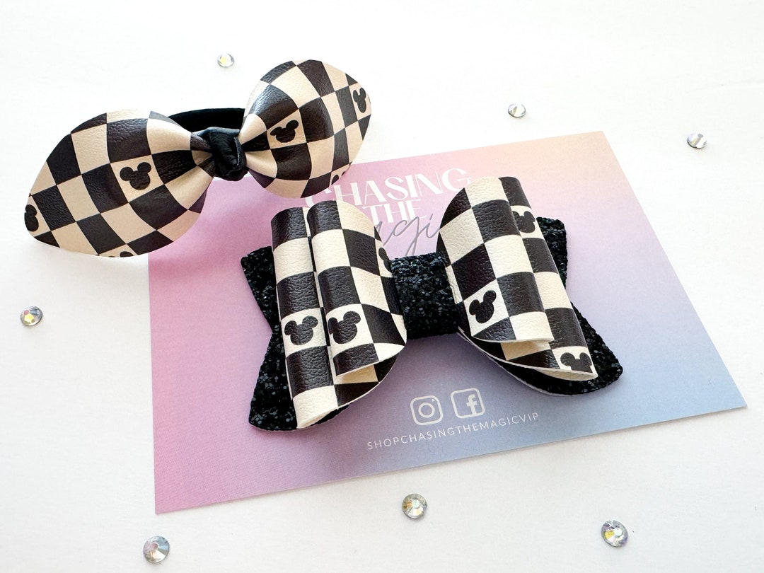 Checkered Bow, Black and White Checkered Hair Bow, Disney Bow, Hair for ...