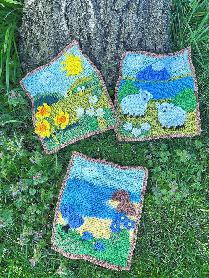CROCHET PATTERN & VIDEO: Spring Landscapes Crochet Picture With 3 ...