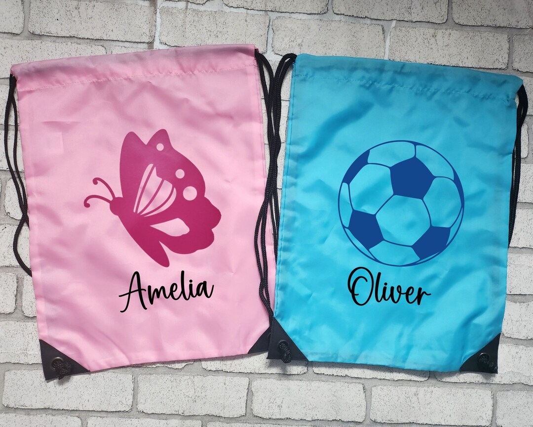 Personalised Kids PE Bag School Gym Drawstring Sports Dance Case Pouch ...