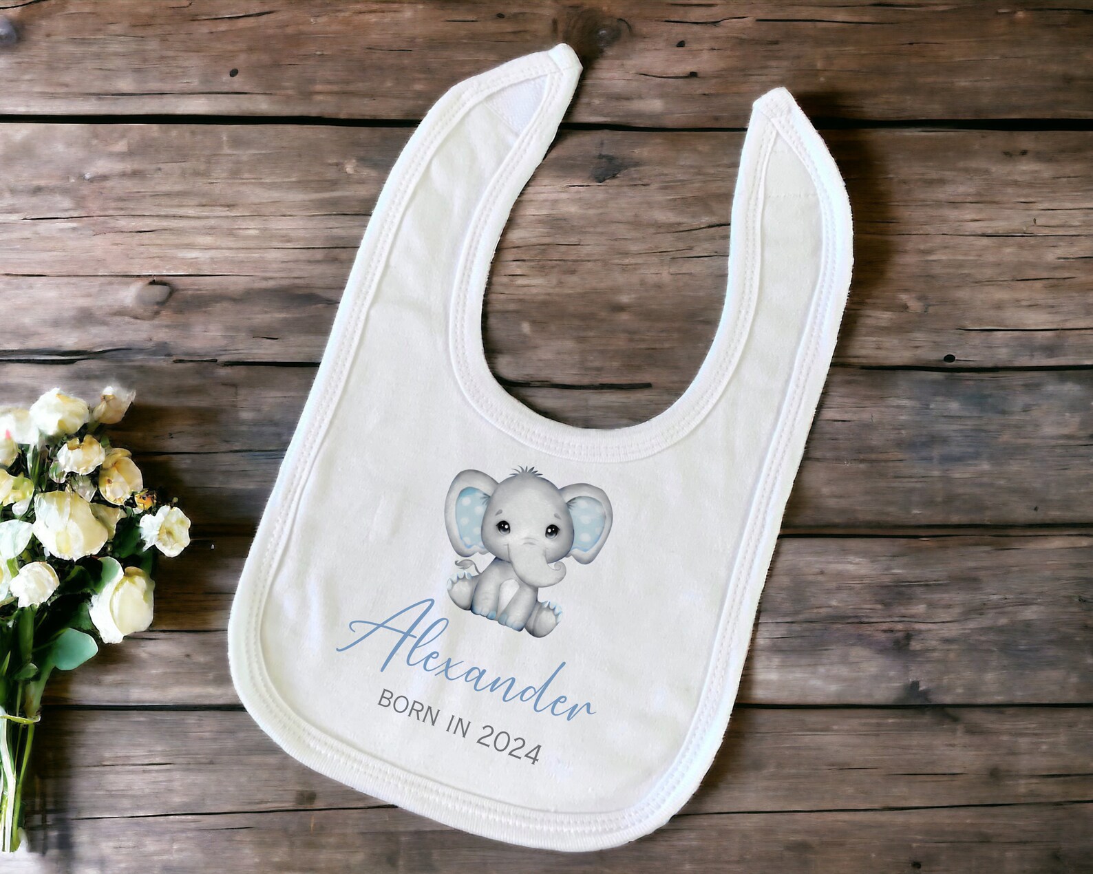 Personalised Baby Sleepsuit Elephant Bodysuit Bib Custom New Baby Gift ...