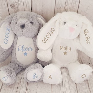 Personalised Bunny Rabbit Cuddly Toy New Baby Gift Soft Plush Grey ...