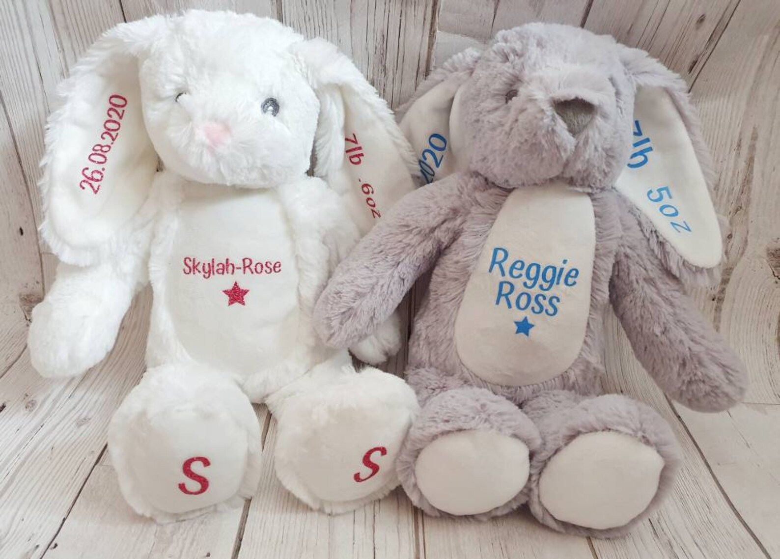 Personalised Bunny Rabbit Cuddly Toy New Baby Gift Soft Plush Grey ...