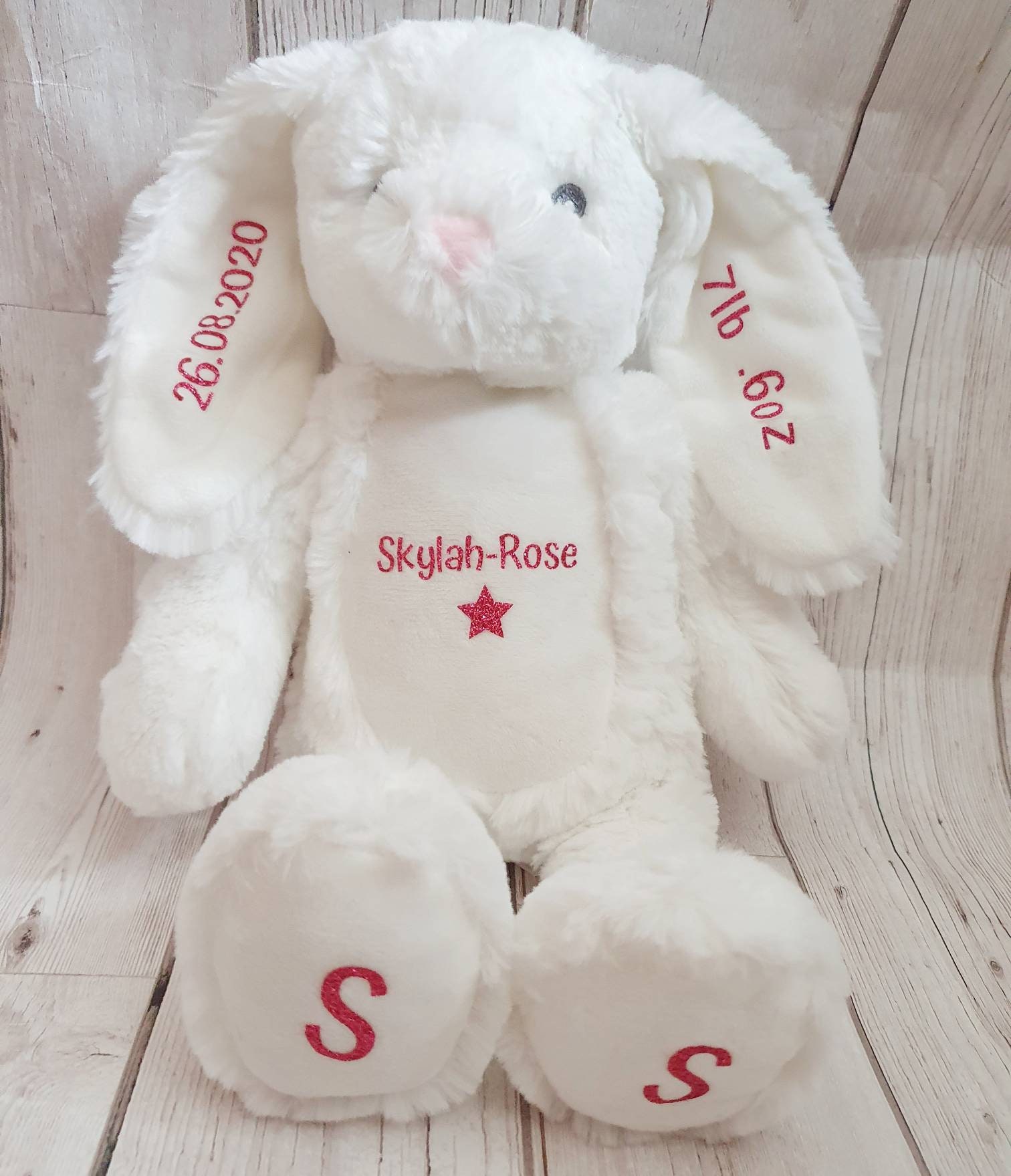 Personalised Bunny Rabbit Cuddly Toy New Baby Gift Soft Plush Grey ...