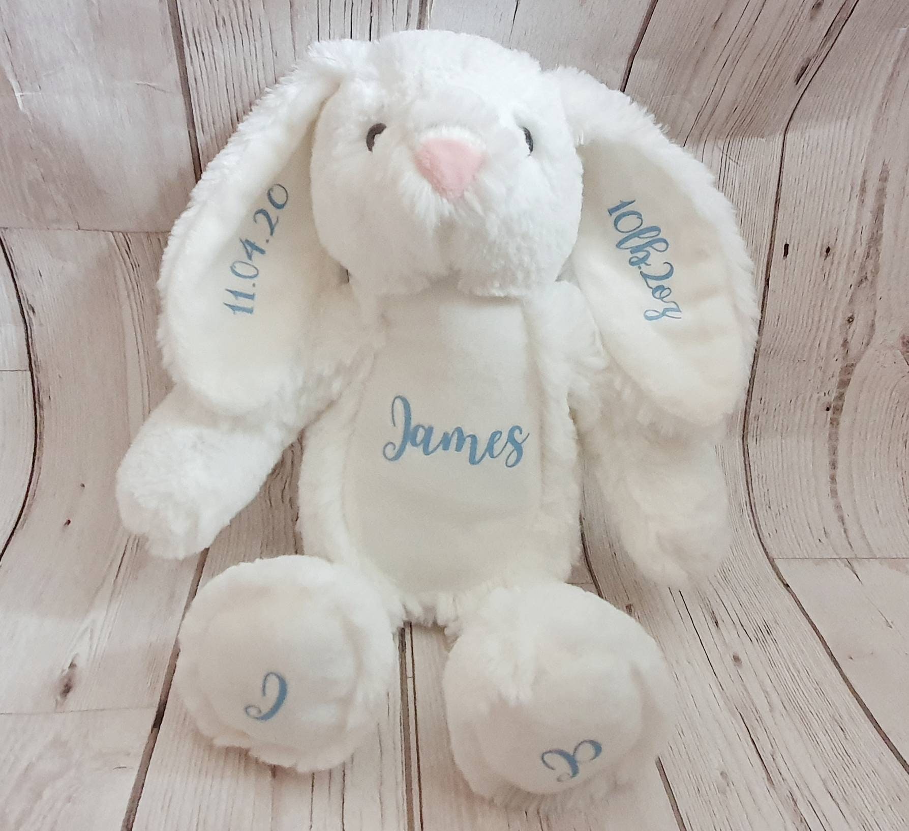 Personalised Bunny Rabbit Cuddly Toy New Baby Gift Soft Plush Grey ...