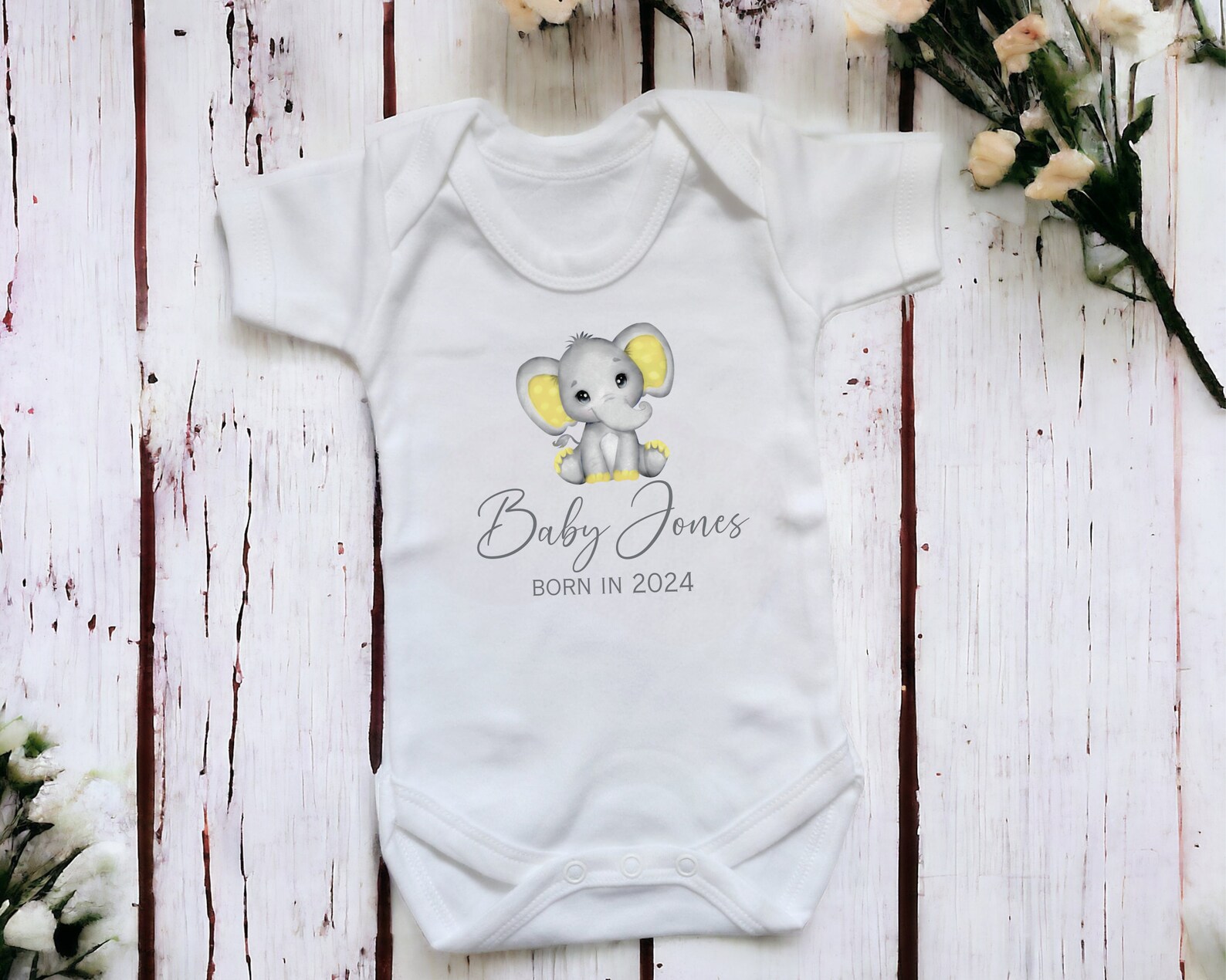Personalised Baby Sleepsuit Elephant Bodysuit Bib Custom New Baby Gift ...