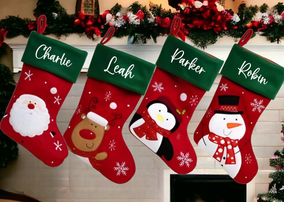 Personalised Christmas Stocking Red and Green Fleece Santa Sack Family ...